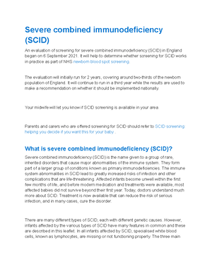 Overview of Scid - Overview Severe Combined Immunodeficiency (SCID ...