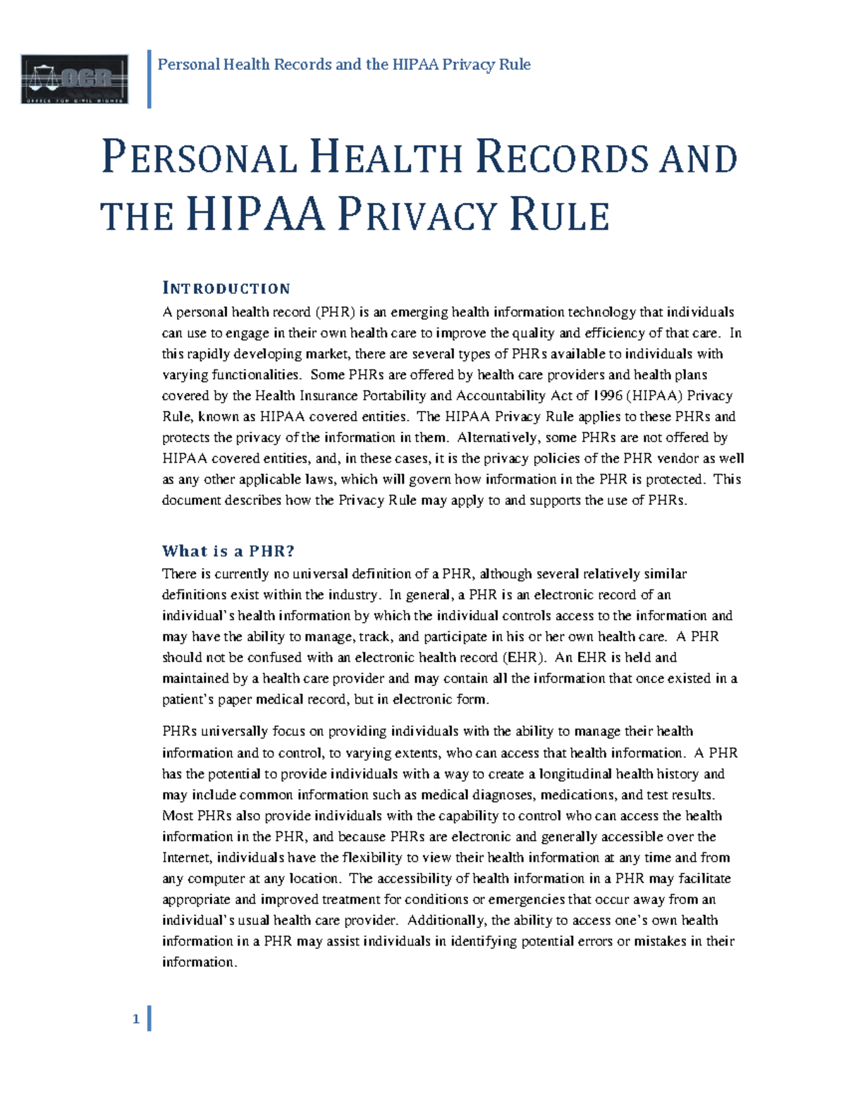 Personal Health Records AND THE Hipaa Privacy RULE - PERSONAL HEALTH ...