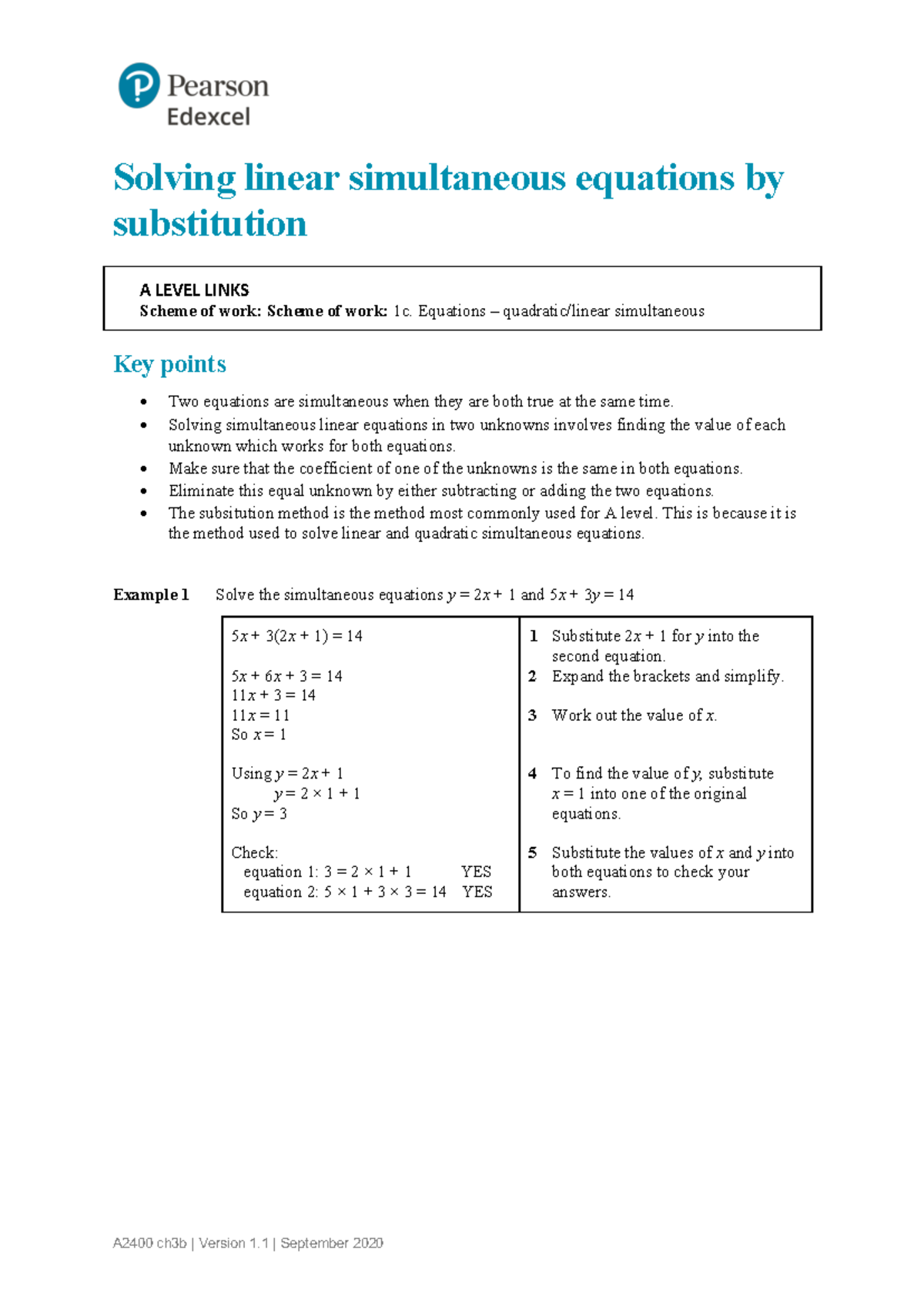 Example 2 Chapter 3 Solving linear simultaneous equations by ...