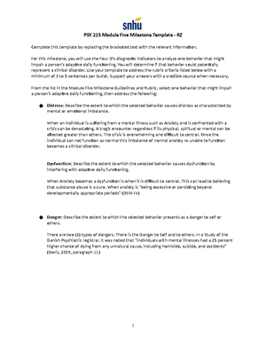 PSY 211 Module Five Milestone Template -RZ - Complete this template by ...
