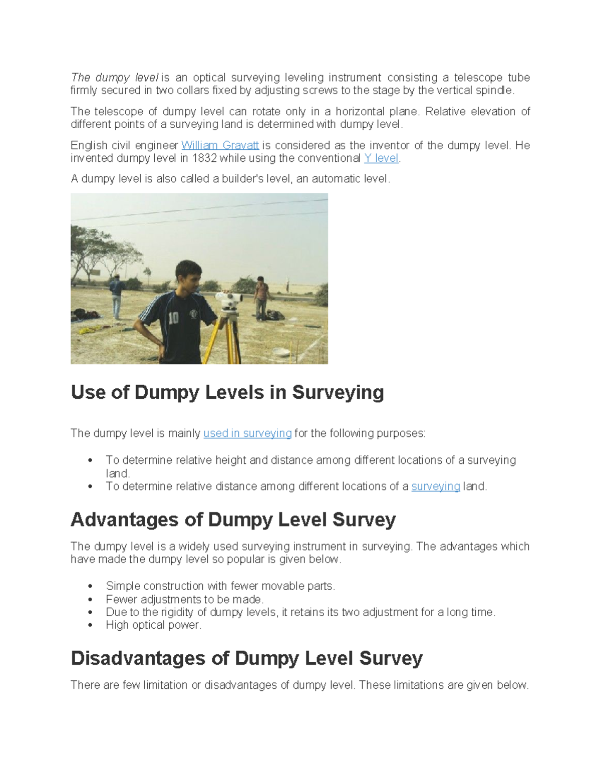 Dumpy level notes - The dumpy level is an optical surveying leveling ...