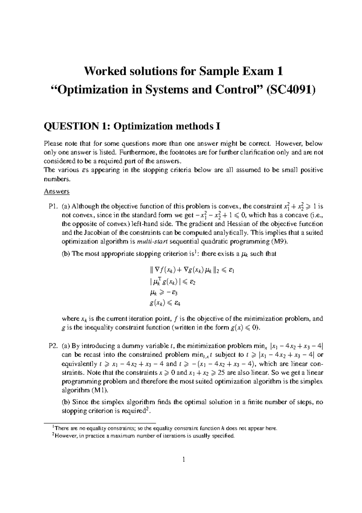 Sample Exam 1 Solutions - Worked solutions for Sample Exam 1 ...