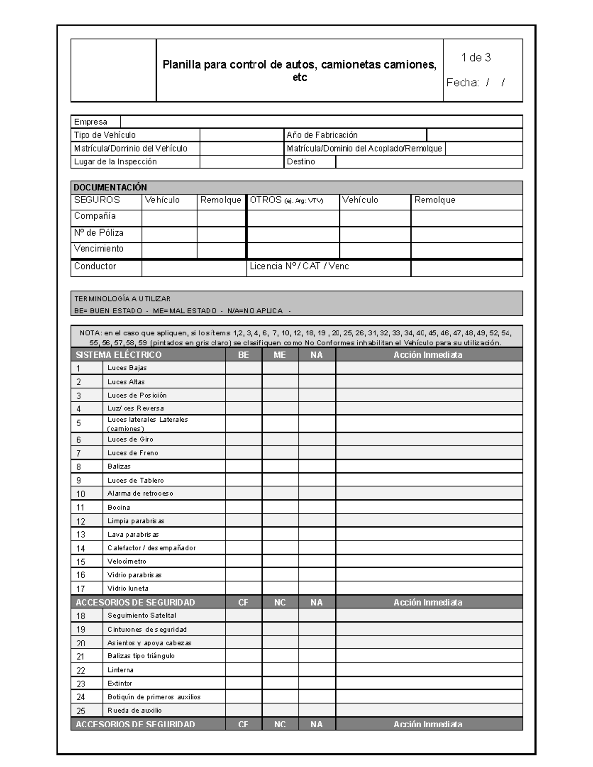 Check list autos - Planilla para control de autos, camionetas camiones ...