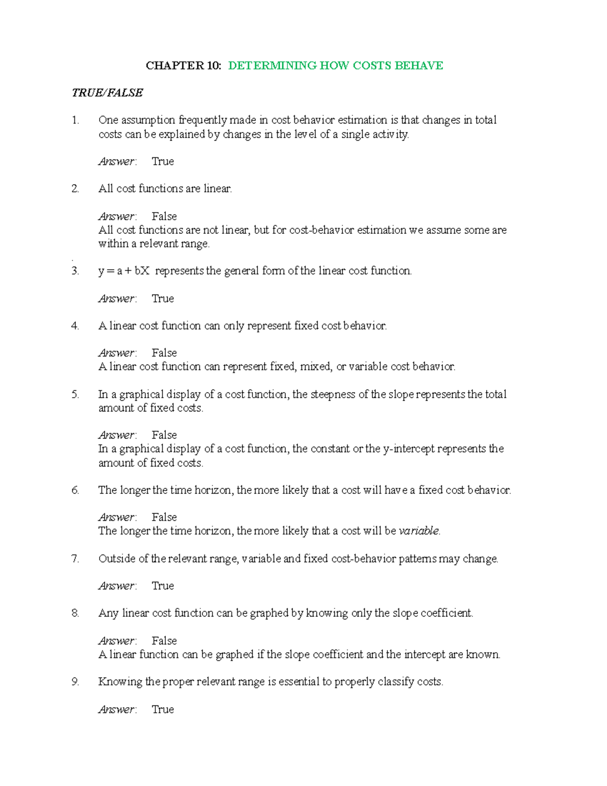 Ch10 Determining How Costs Behave Test - CHAPTER 10: DETERMINING HOW ...