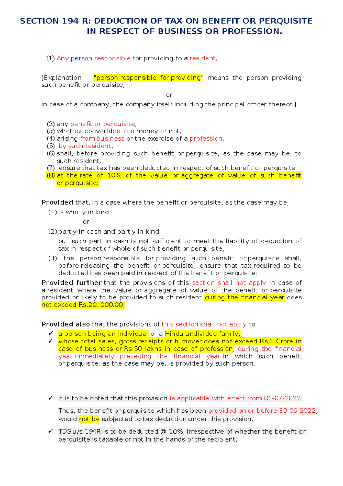 Section 194 R - uygACVaDSV - SECTION 194 R: DEDUCTION OF TAX ON BENEFIT ...