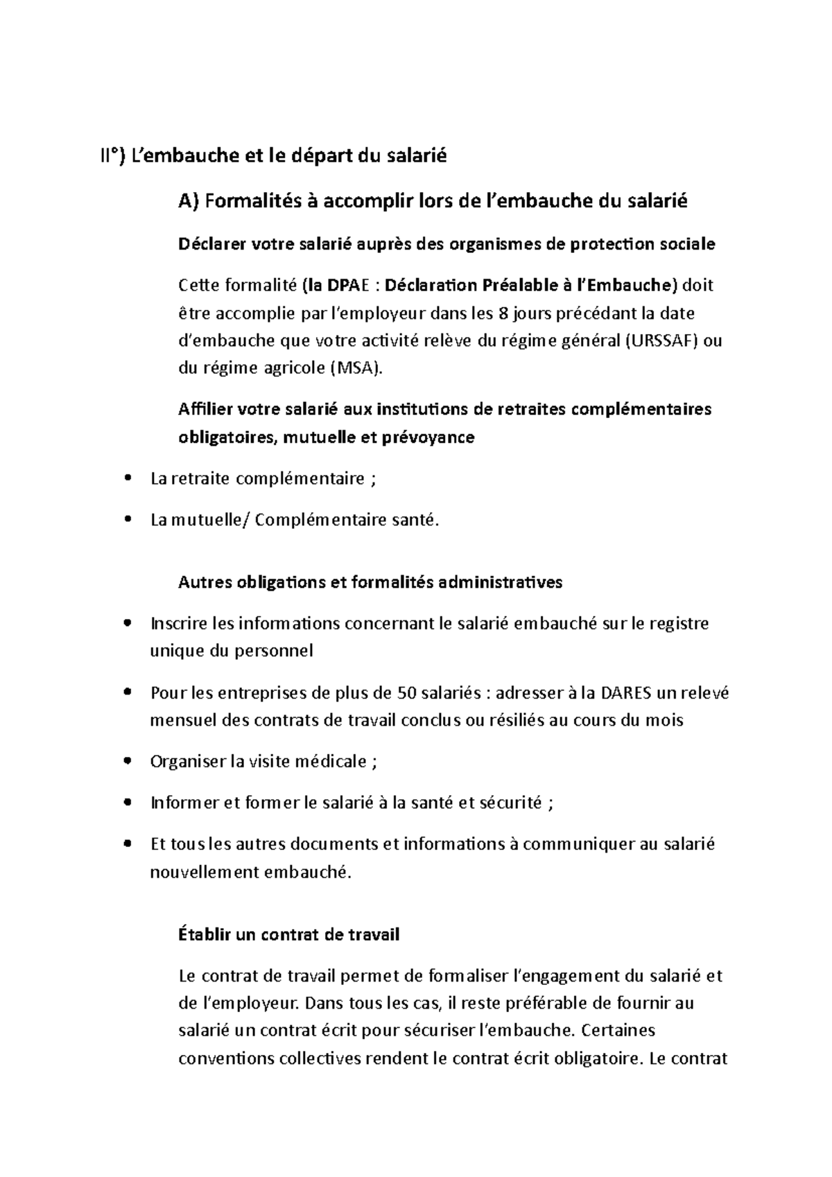 DUT GEA-L'embauche et le départ du salarié - II°) L’embauche et le départ du salarié A ...