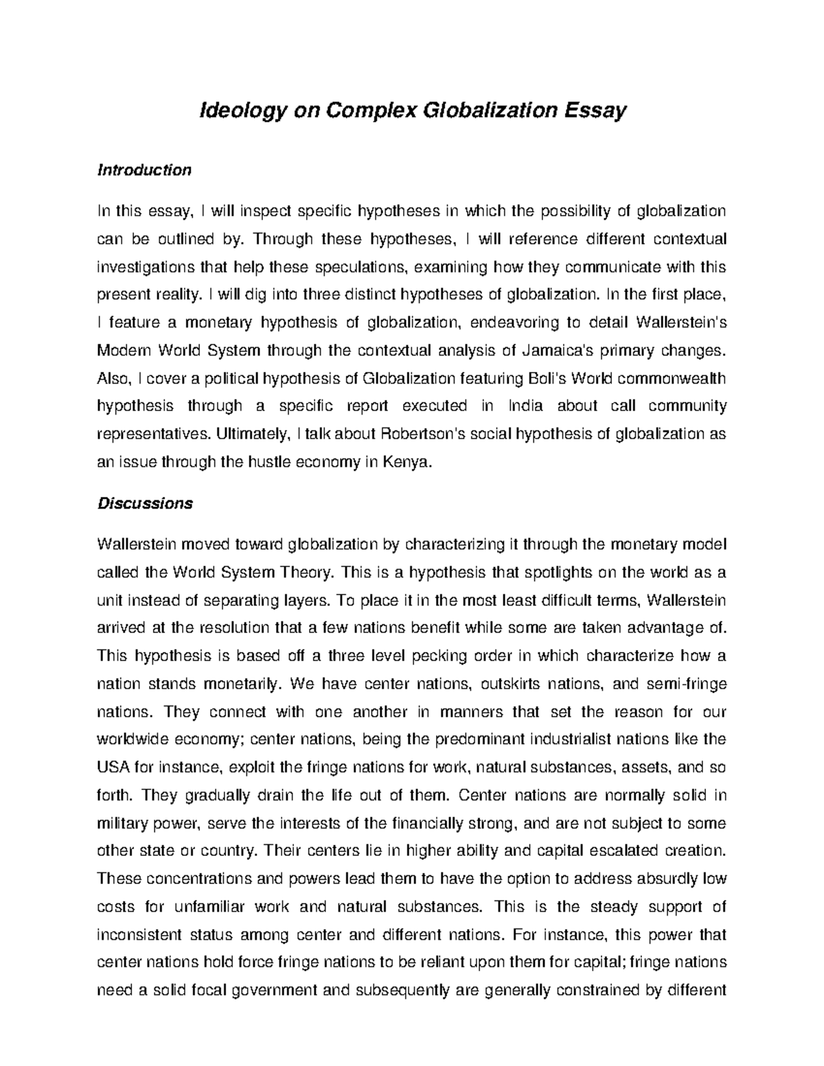 Ideology on Complex Globalization Essay - General Sociology - USeP ...