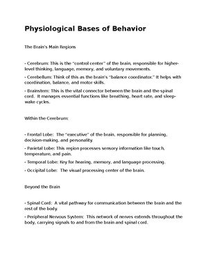 Chapter III Physiological Bases of Behavior - Chapter III ...