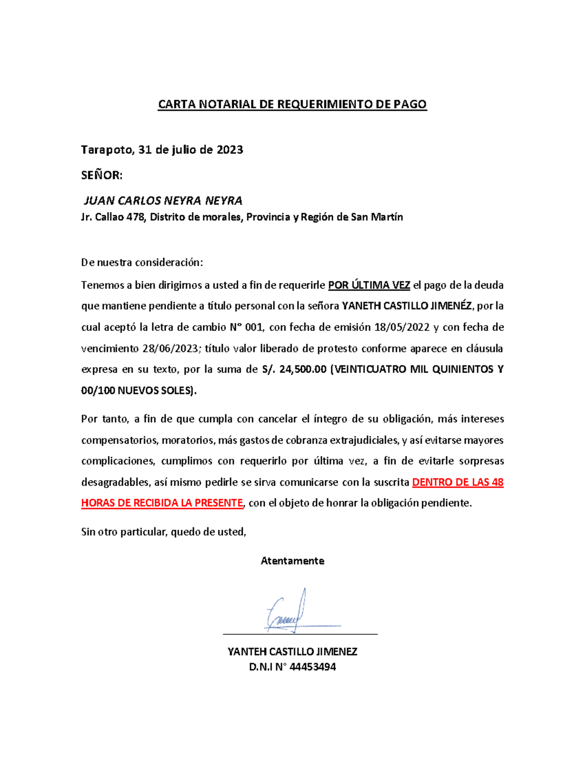 Carta Notarial DE Requerimiento DE PAGO - CARTA NOTARIAL DE ...