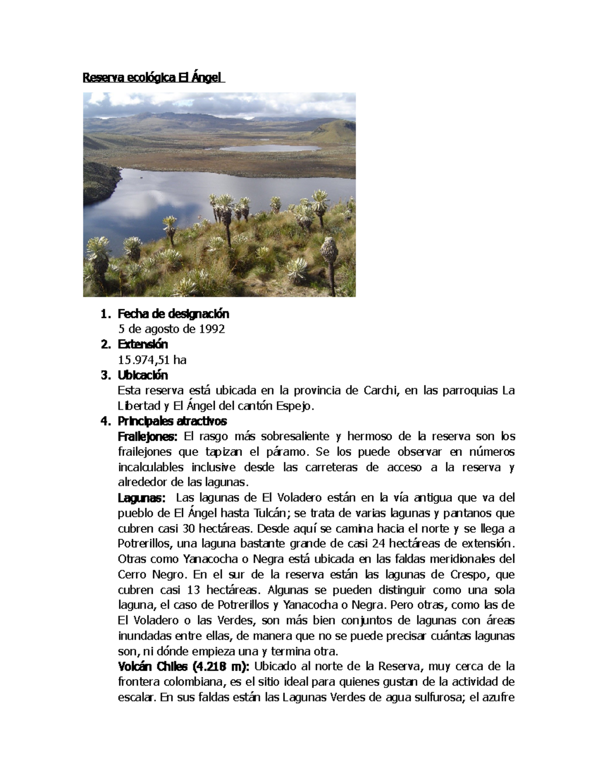 Reserva el Angel - Reserva ecológica El Ángel Fecha de designación 5 de ...