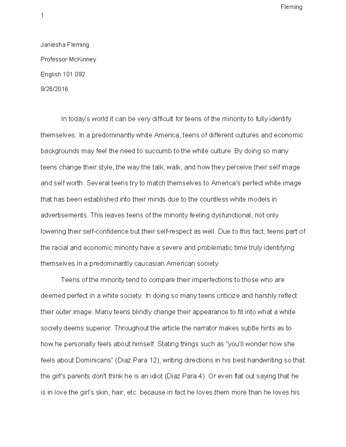 Untitled document - Grade: A- 1 Janiesha Fleming Professor McKinney ...