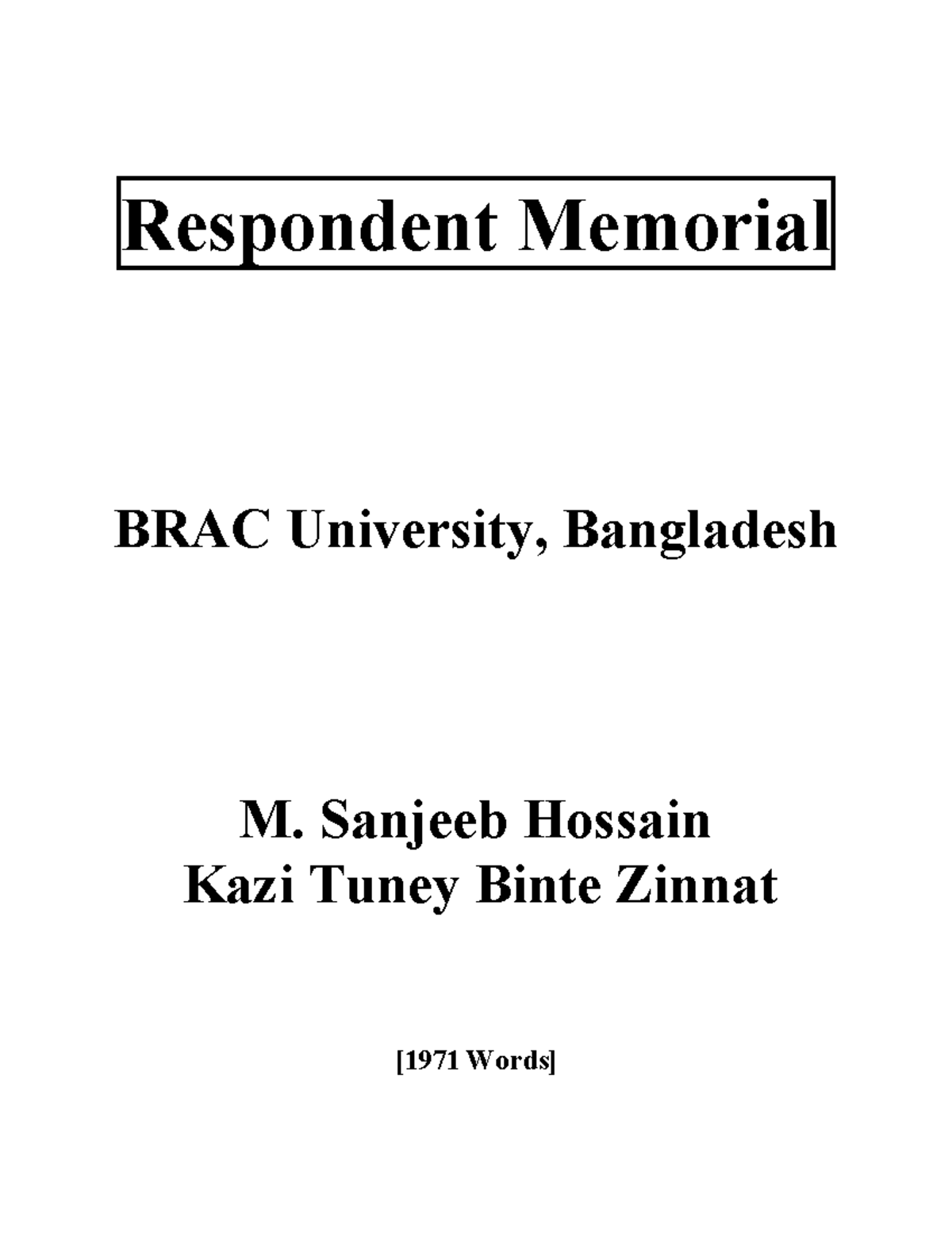 BRAC University - Respondent Memorial - Respondent Memorial BRAC ...
