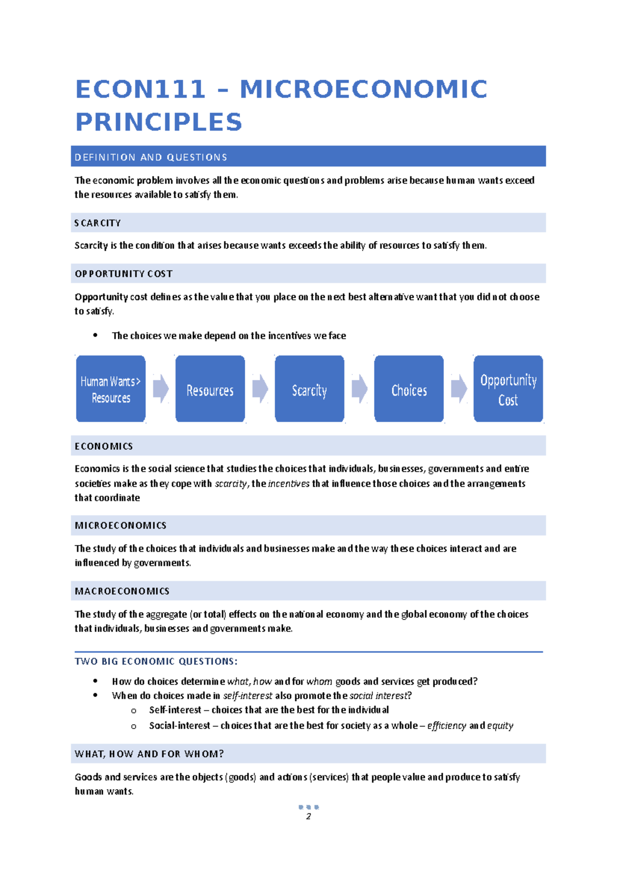ECON111 - Detailed lecture summaries for week 1 to week 4 - ECON111 ...