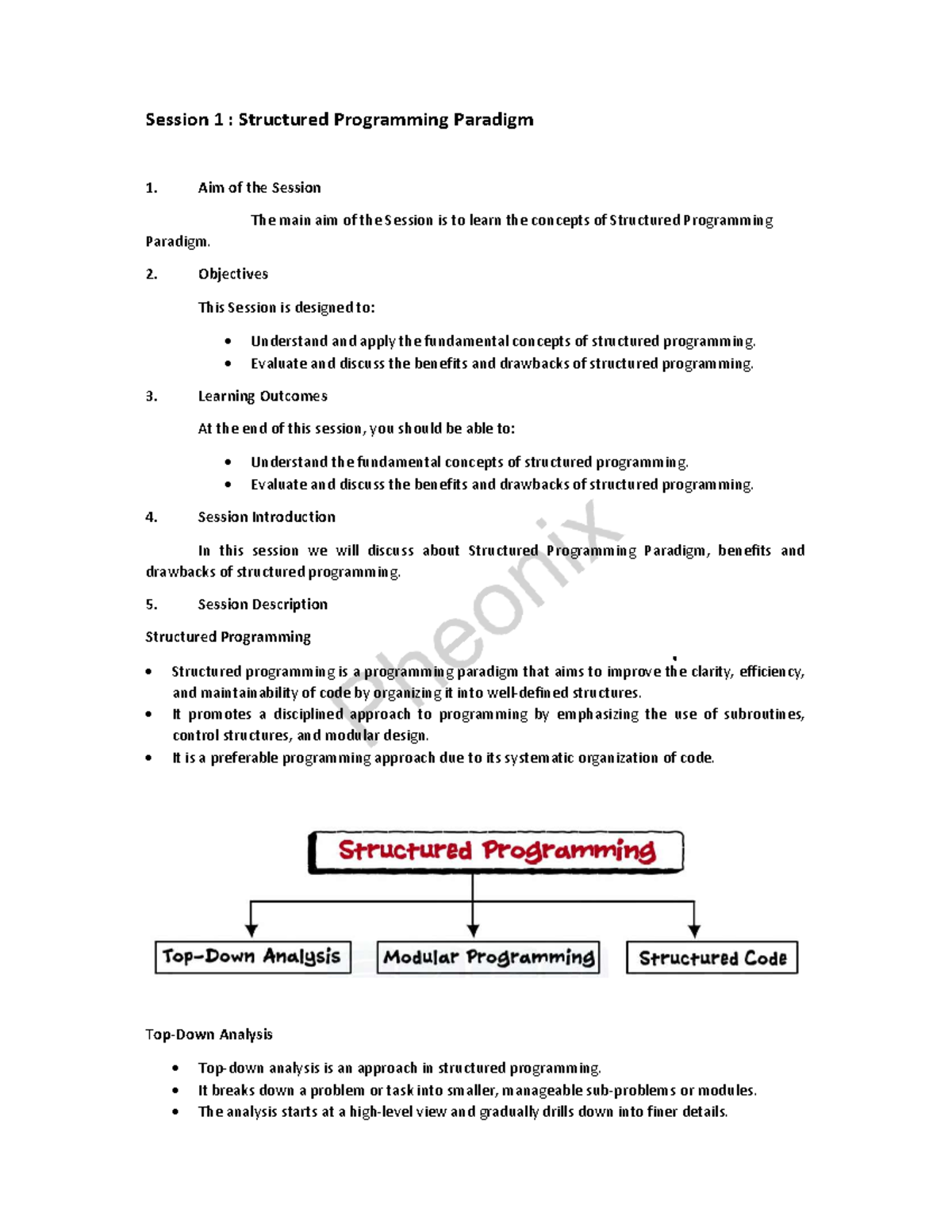 CTSD CO-1 ALL PDF's Combined - Session 1 : Structured Programming Paradigm 1. Aim of the Session ...