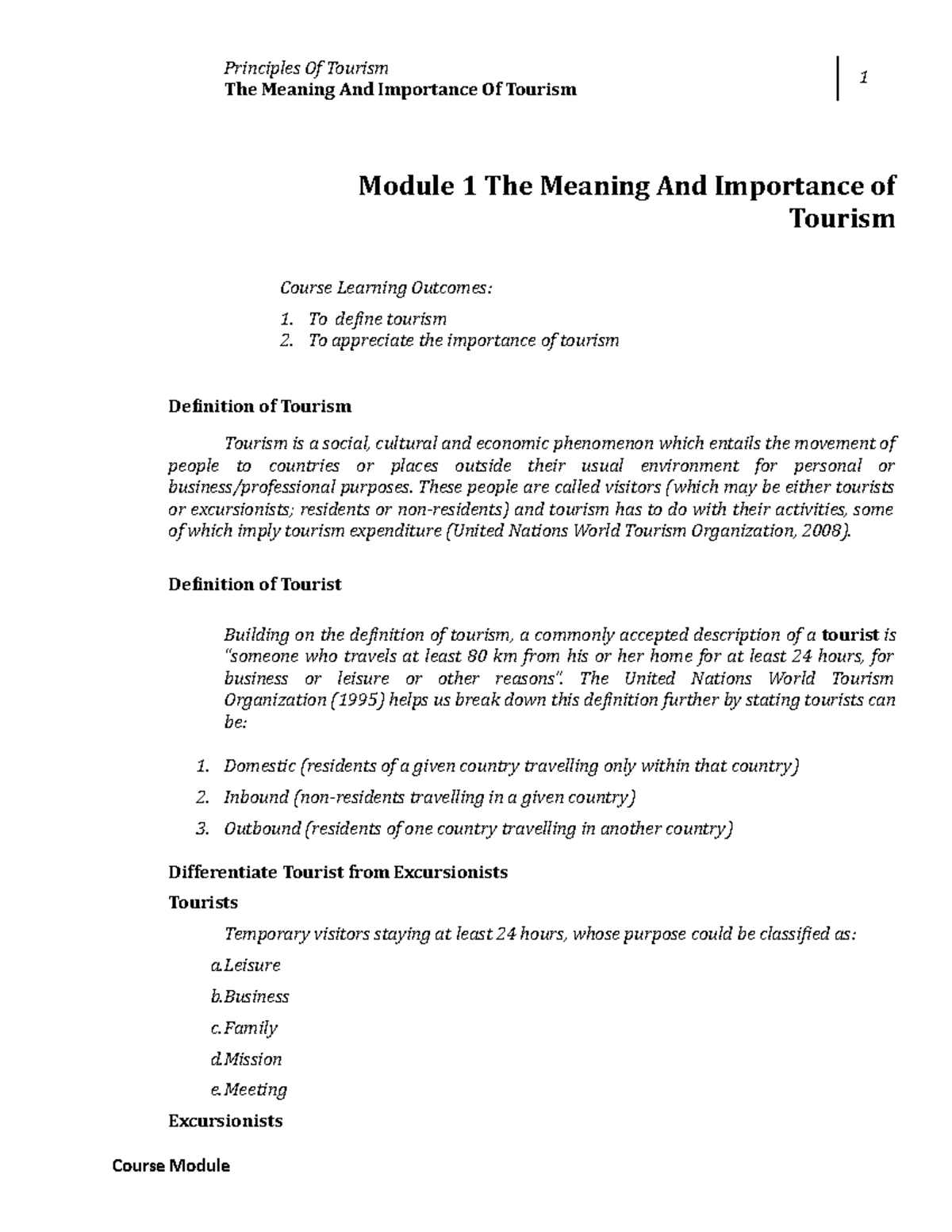 Module 1 The Meaning And Importance of Tourism - The Meaning And ...