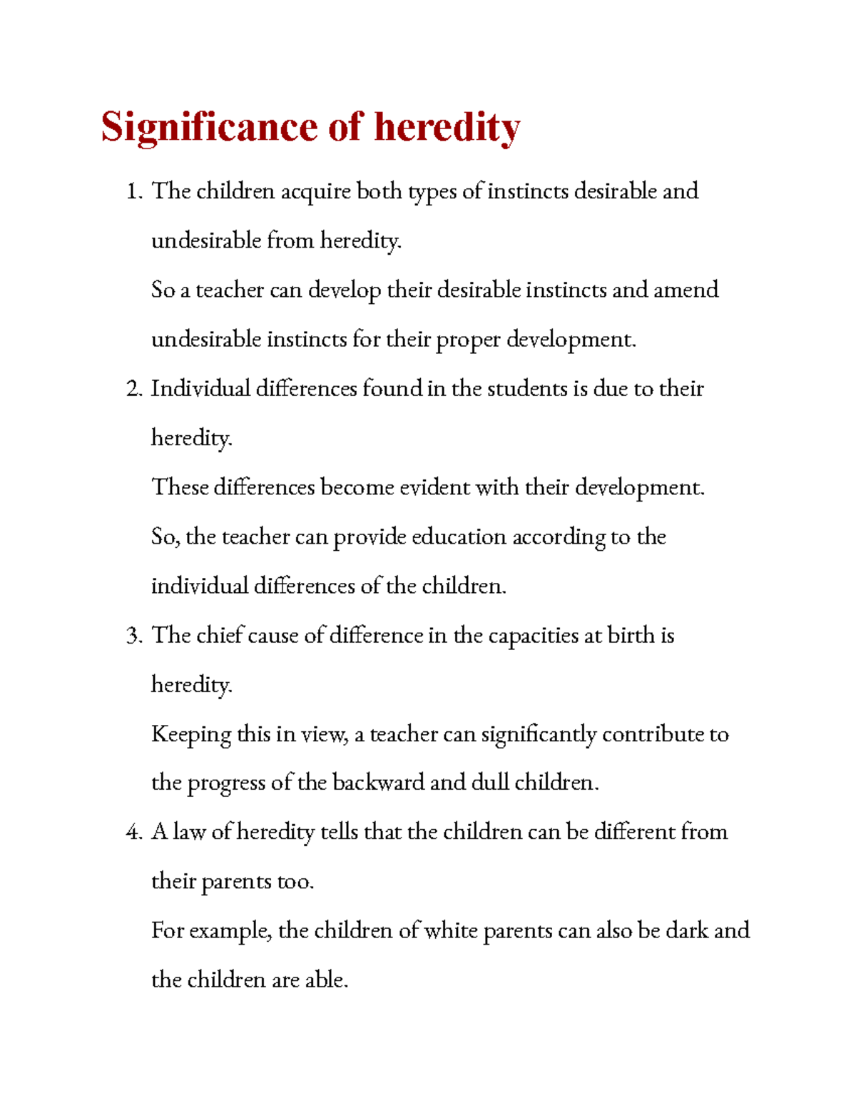 Significance of heredity - So a teacher can develop their desirable ...