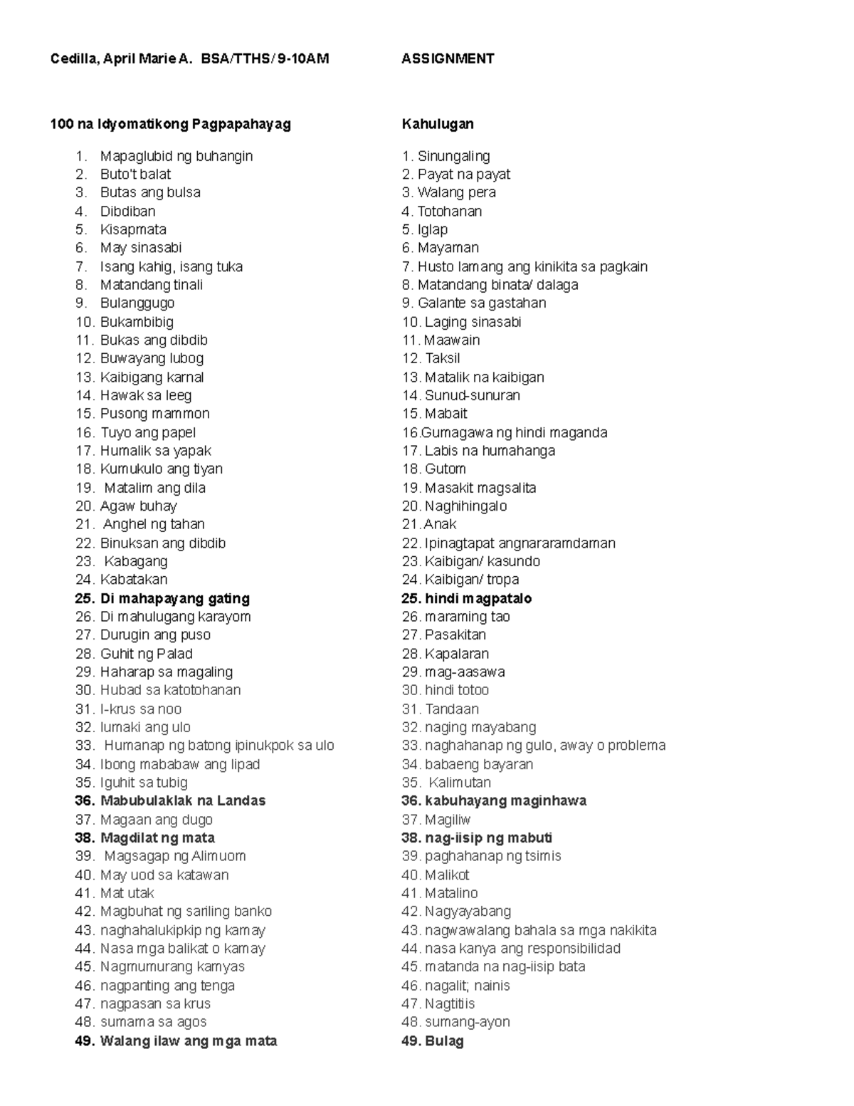 306926961 100 Idyomatikong Pahayag at Mga Kahulugan Nito - Cedilla ...