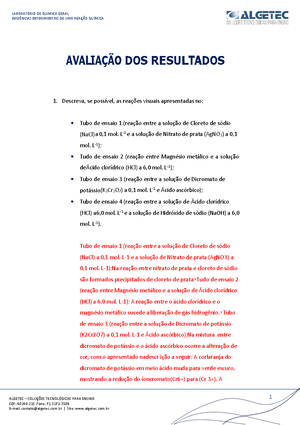 Química Geral E Ciências DOS Materiais atividade 1 - AVALIAÇÃO DOS ...