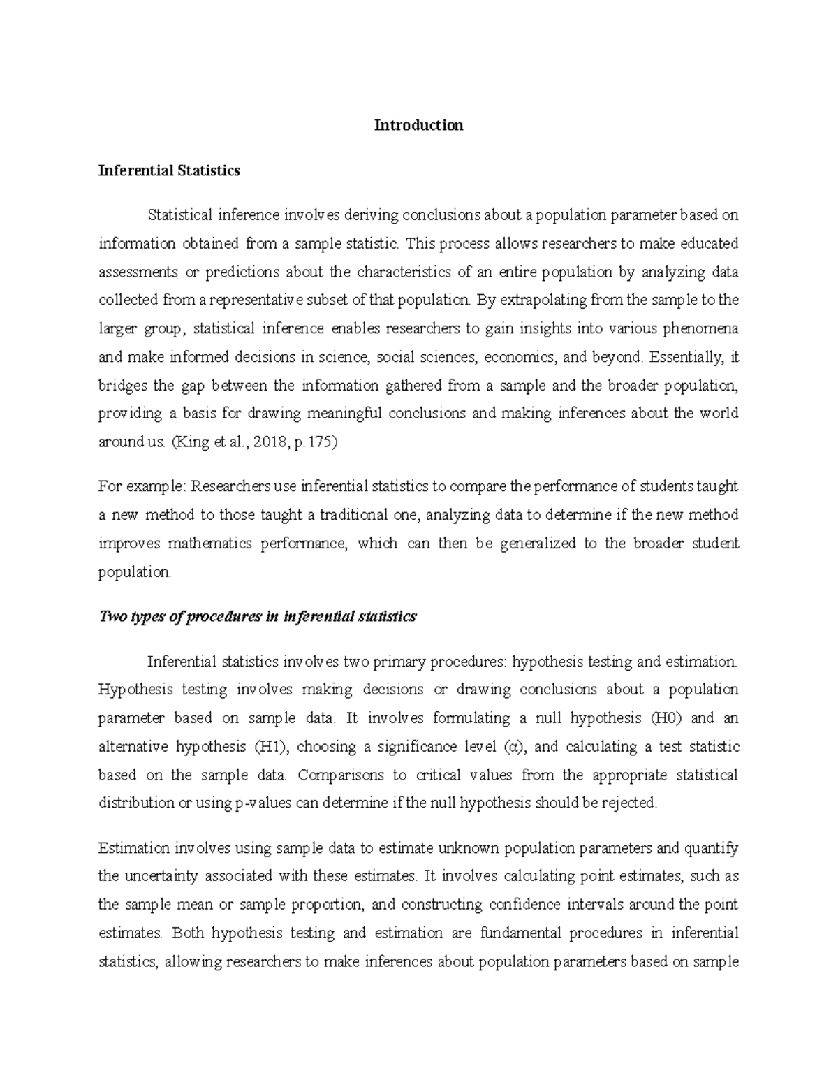 Isp report - Practical file draft - Introduction Inferential Statistics Statistical inference ...