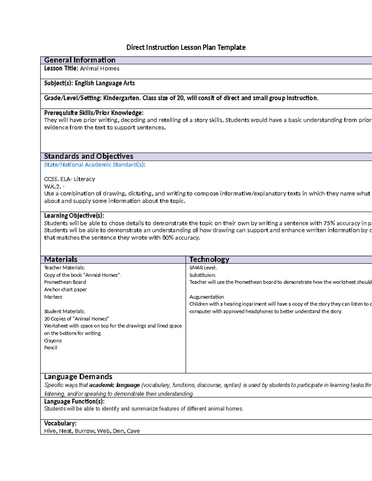 Lesson Plan- Task 2 - Direct Instruction Lesson Plan Template General Information Lesson Title ...