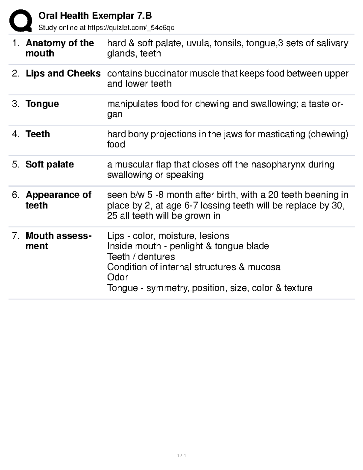 Oral Health Exemplar 7 - Notes - Oral Health Exemplar 7 Study online at ...