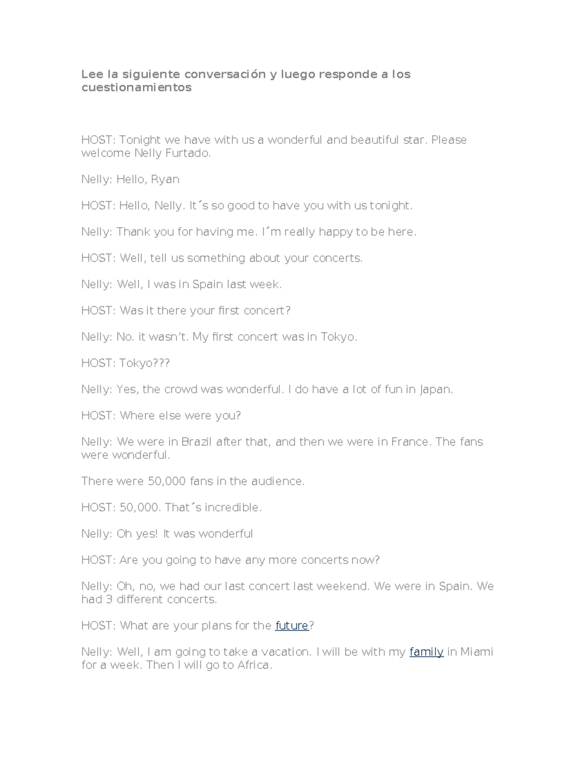 Coronado Alicia ACT 3 Ingles - Lee la siguiente conversación y luego responde a los ...