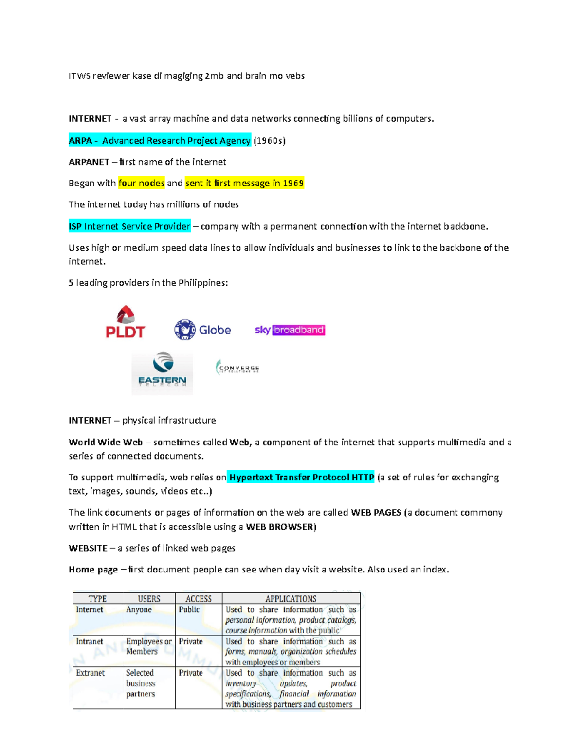 ITWS reviewer kase di magiging 2mb and brain mo vebs - ARPA - Advanced ...