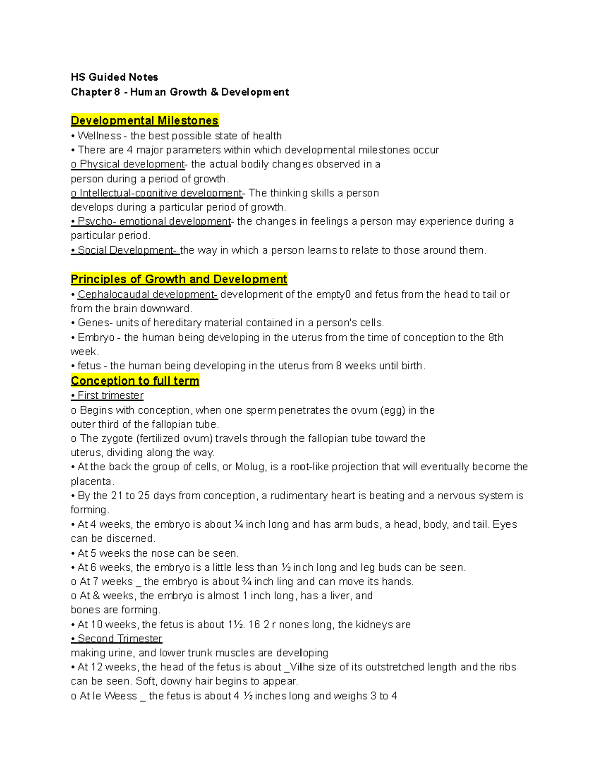 Health Science- Human Growth and Development - HS Guided Notes Chapter ...