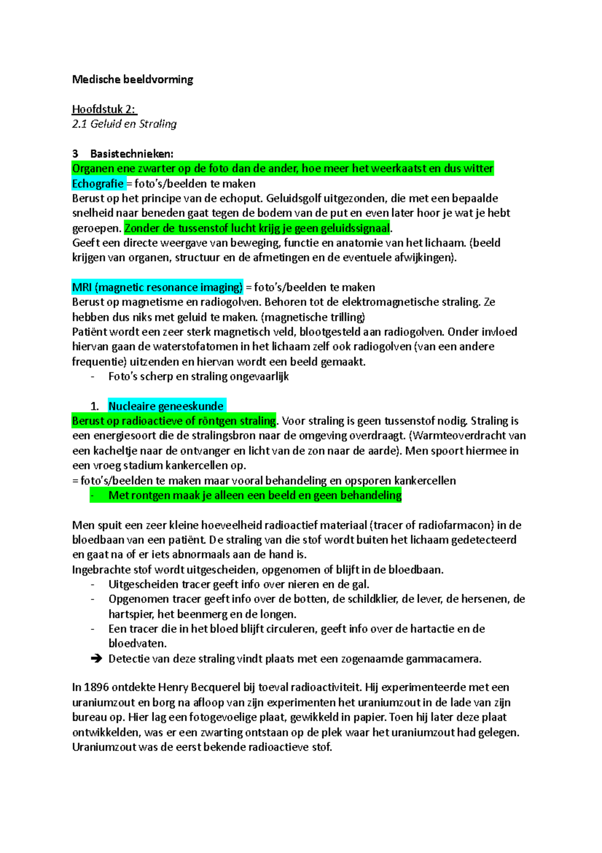 NLT Samenvatting Medische beeldvorming - Medische beeldvorming ...