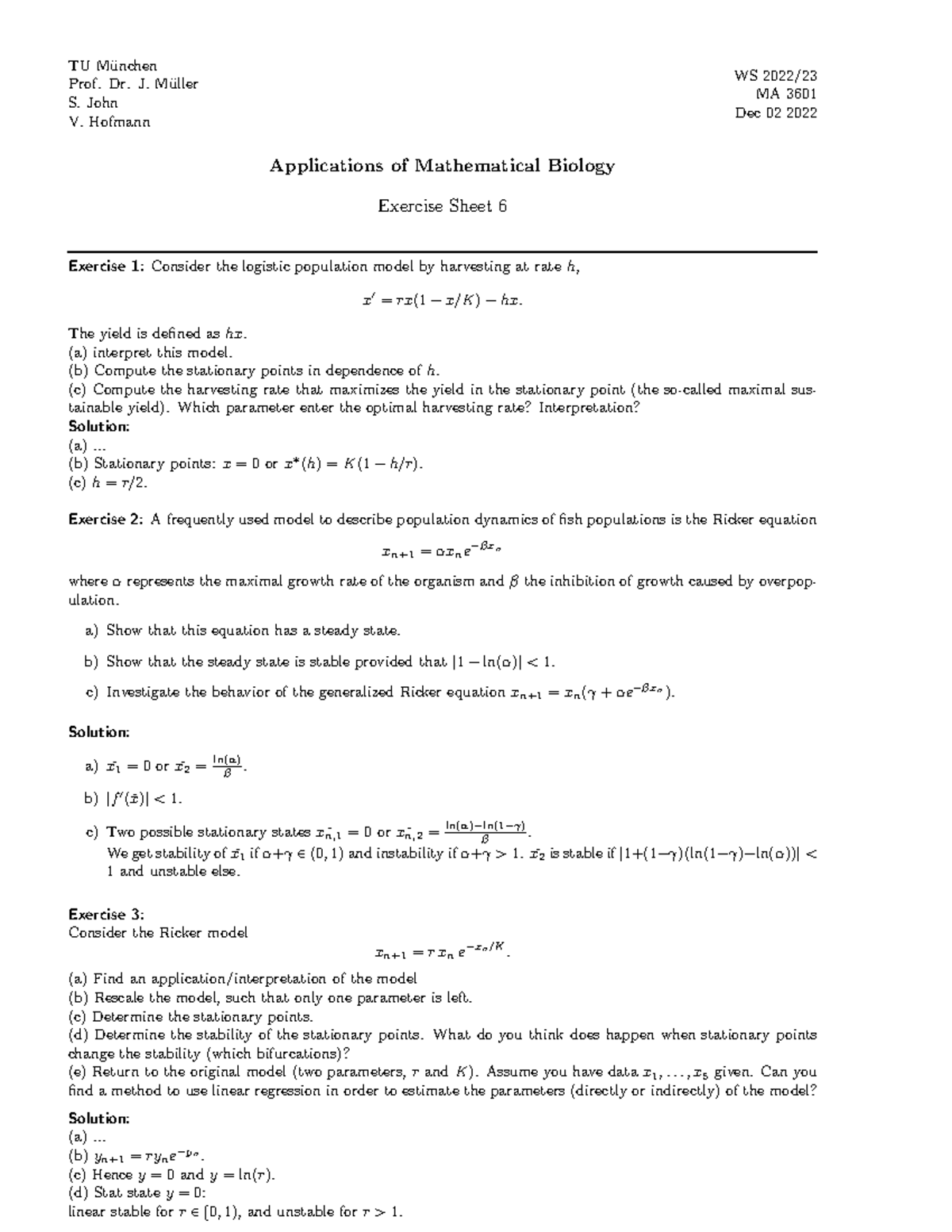 Sheet 6 Final Ans check - TU München Prof. Dr. J. Müller S. John V ...