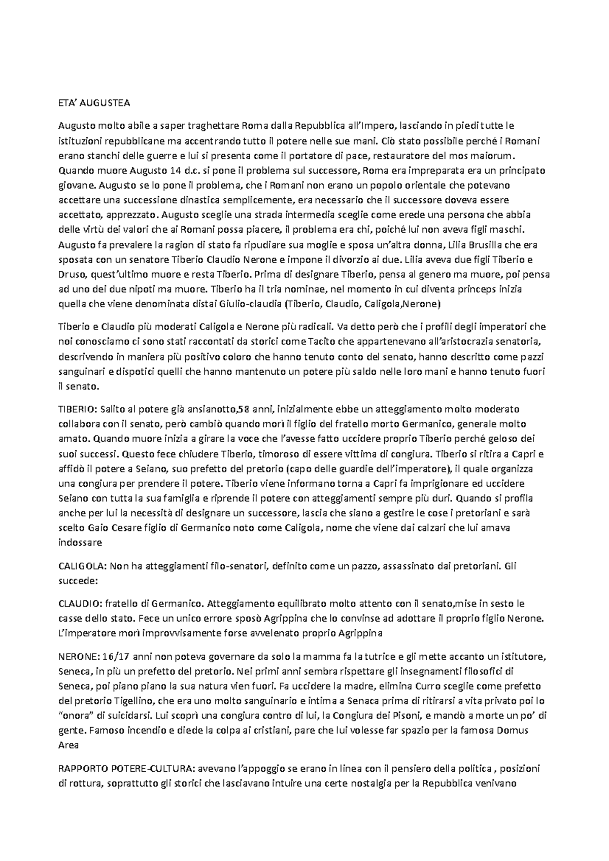 Età Augustea - ETA’ AUGUSTEA Augusto molto abile a saper traghettare Roma dalla Repubblica - Studocu