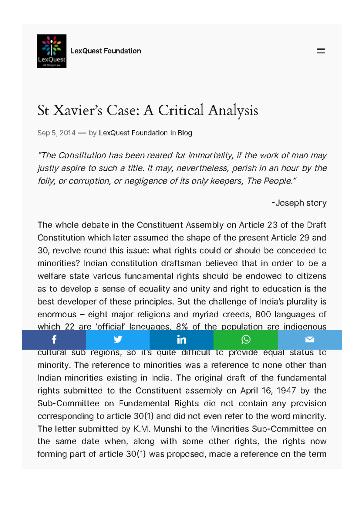St Xavier’s Case- A Critical Analysis - Lex Quest Foundation - LexQuest ...