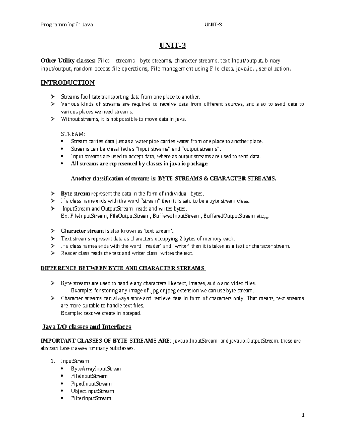 Unit-3 part-2 - unit 3 note 2 - UNIT- Other Utility classes: Files ...