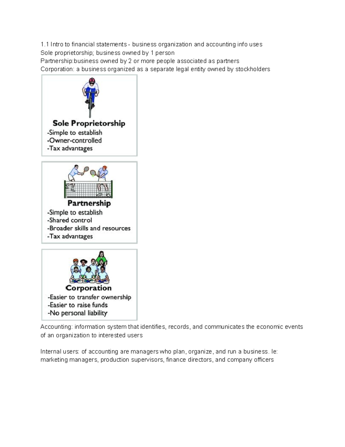 Ch1 acct - Notes - 1 Intro to financial statements - business ...