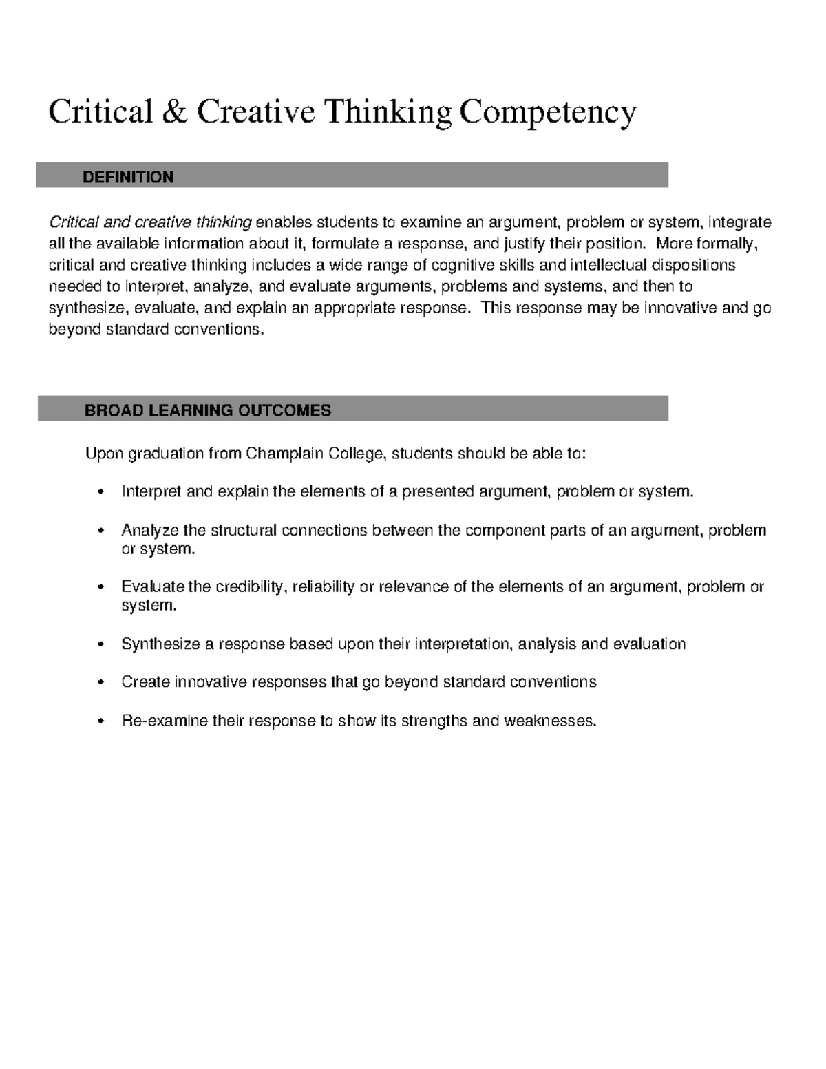 College Competencies 03272013 - Critical & Creative Thinking Competency ...