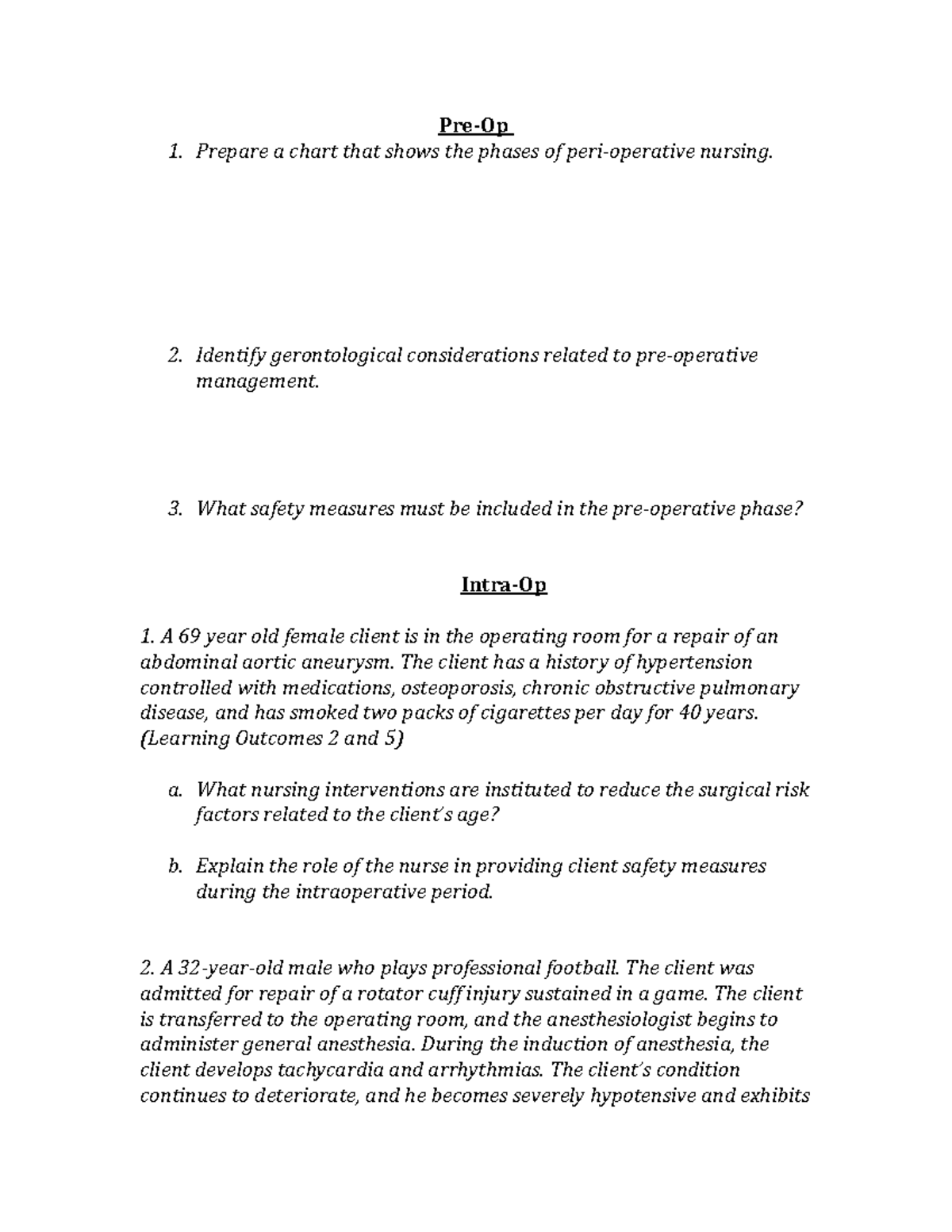 Peri op Assignment - Document for understanding what is needed for the ...
