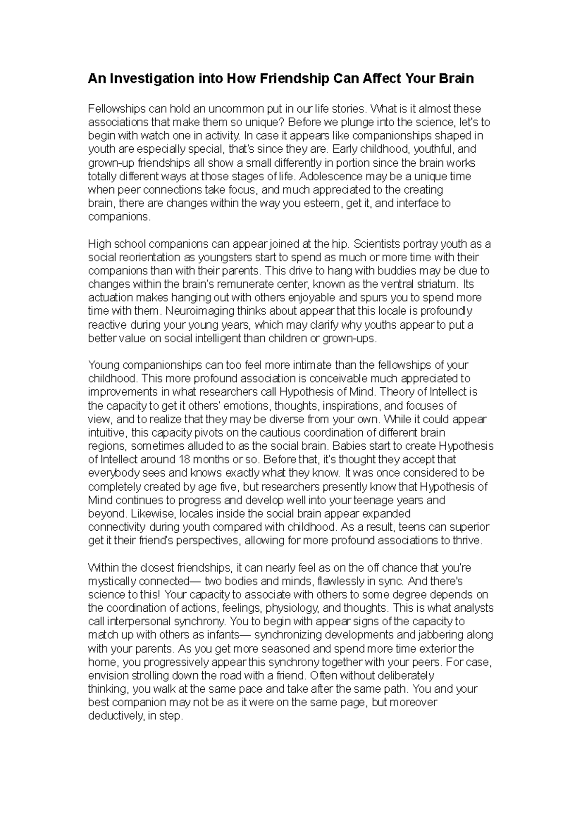 How Friendship Can Affect Your Brain - An Investigation into How ...