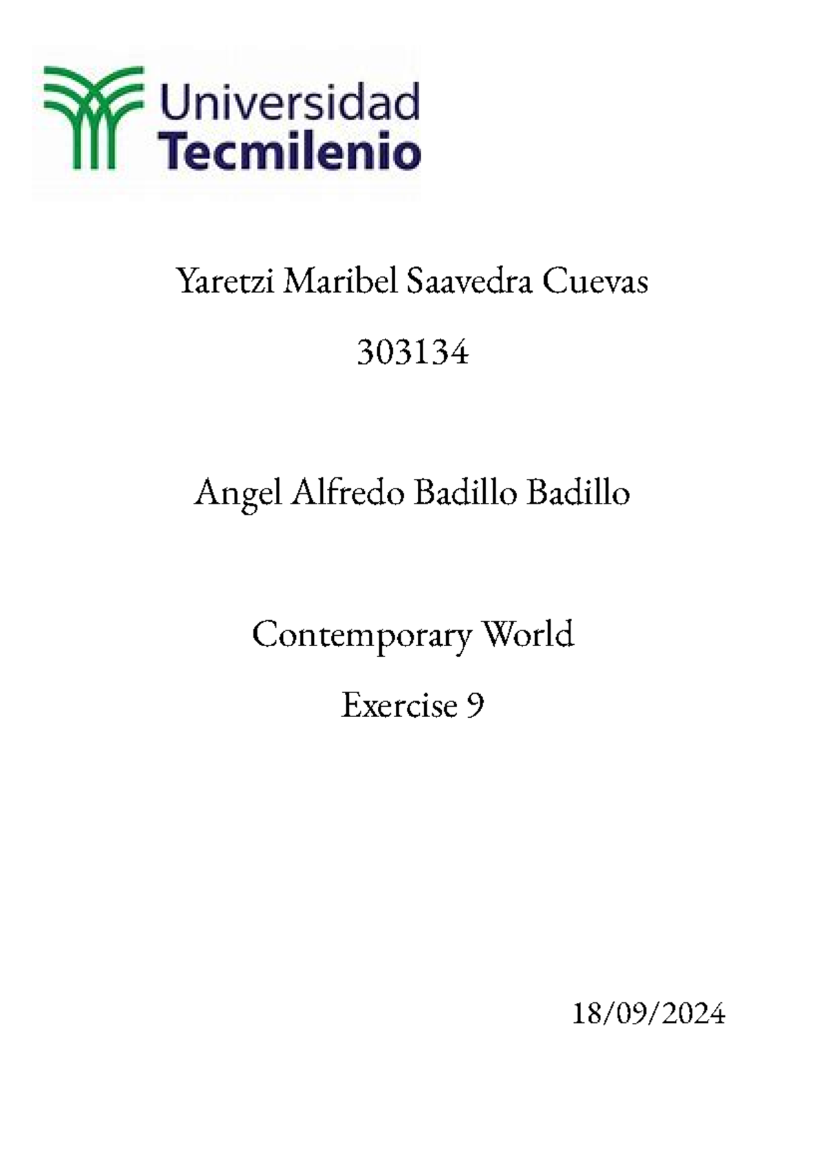 Contemporary wolrd- exercise 9 - Yaretzi Maribel Saavedra Cuevas 303134 ...