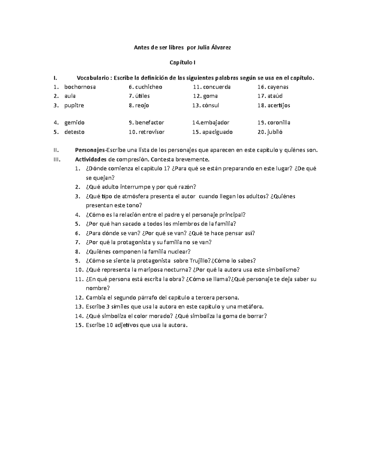 Antes de ser libres capt 1 y 4 actividades - Capítulo I I. Vocabulario ...