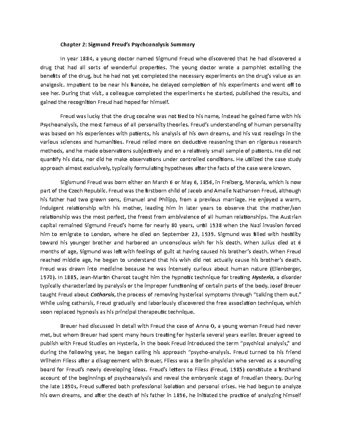 Summary freud - Theories of Personality - Chapter 2: Sigmund Freud’s ...