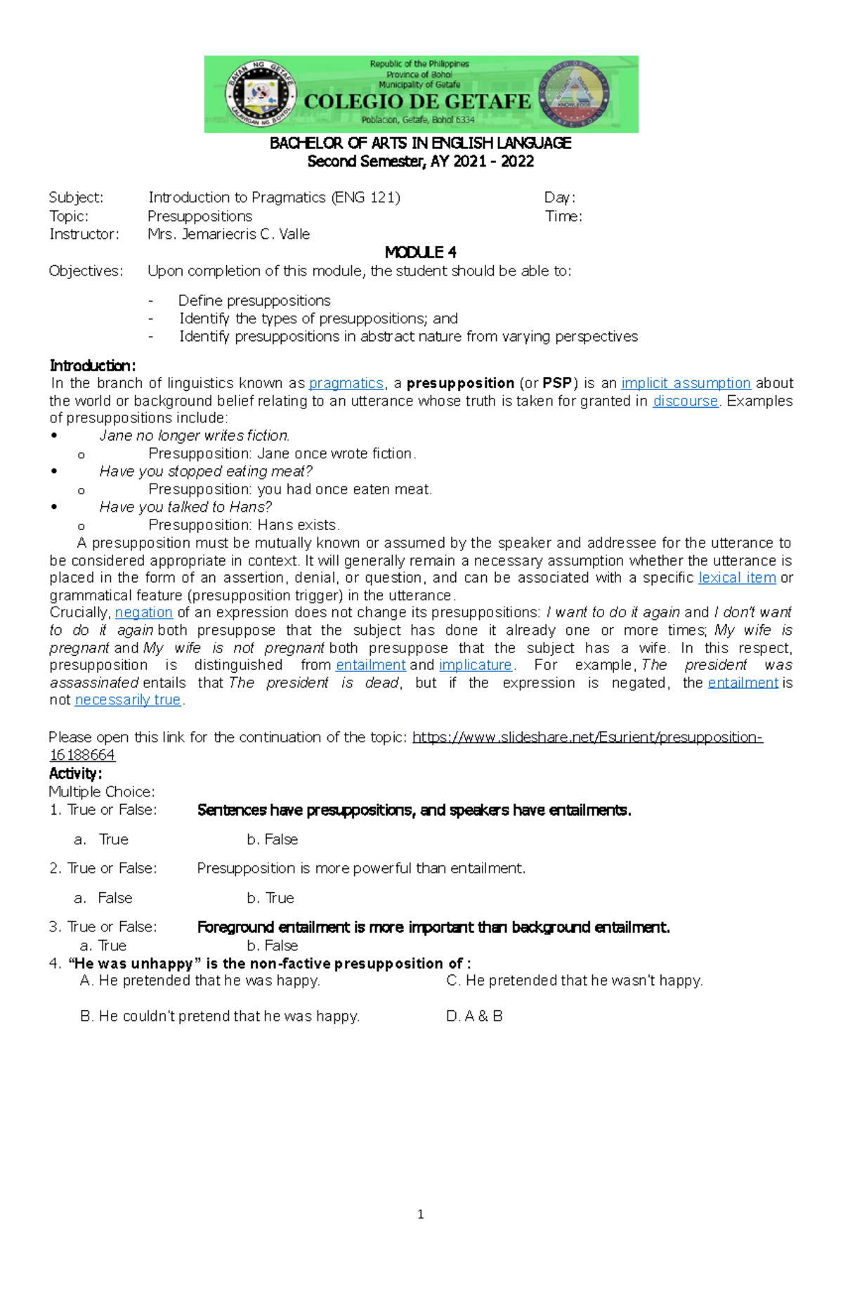 Module 4 - edrtfwet - BACHELOR OF ARTS IN ENGLISH LANGUAGE Second ...