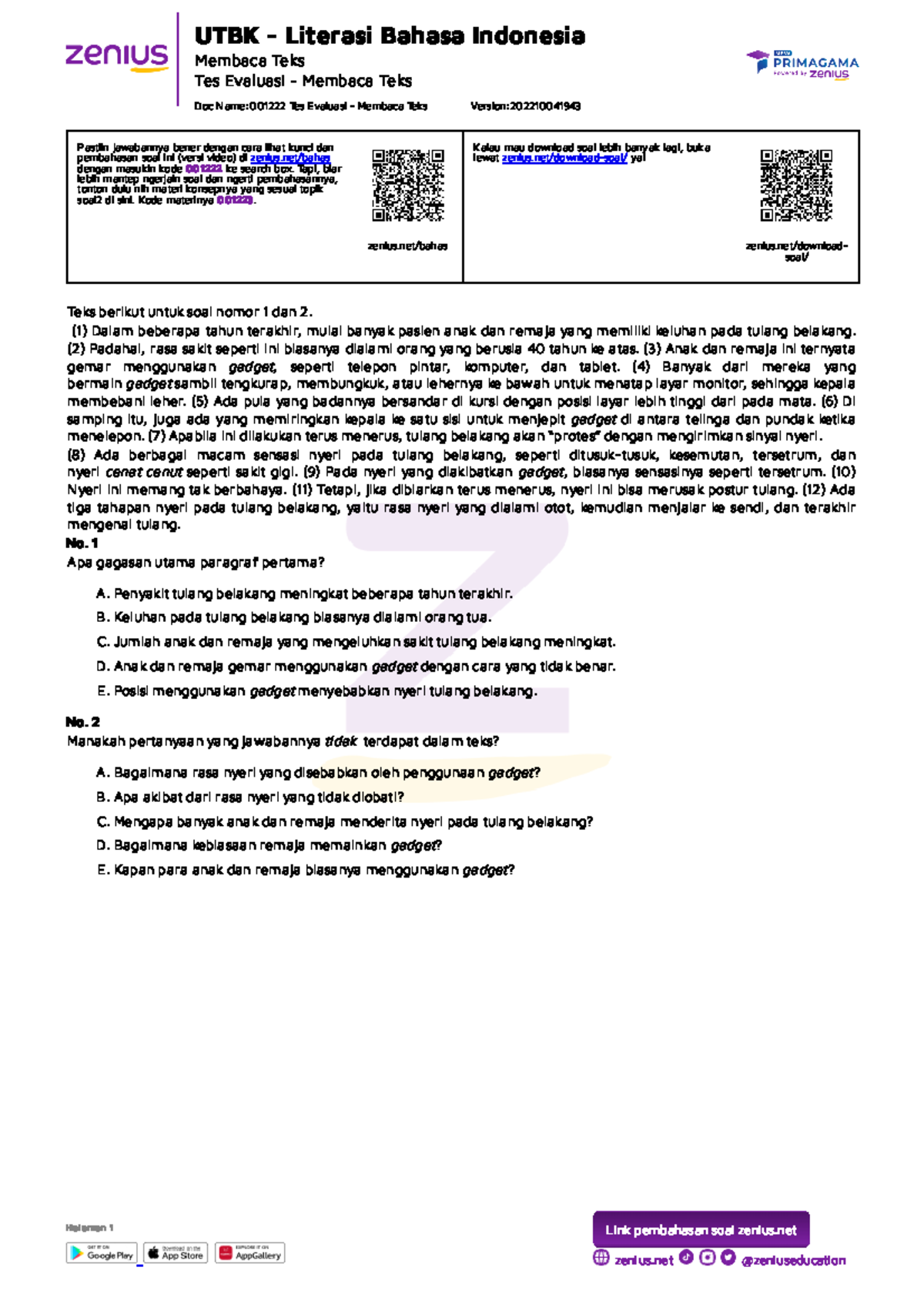 001222 Tes Evaluasi - Membaca Teks - Membaca Teks Tes Evaluasi ...