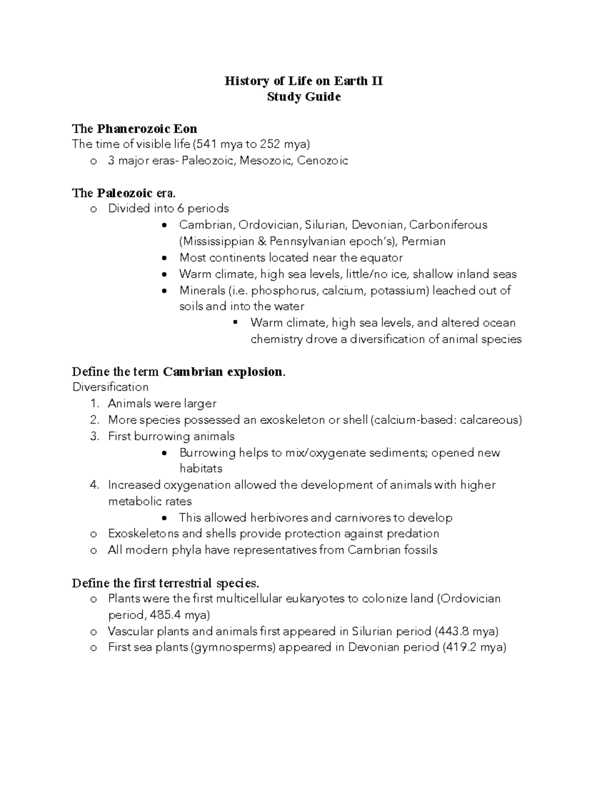 Hof Lon EPart 2 - Summary of the history of life on earth (timeline ...
