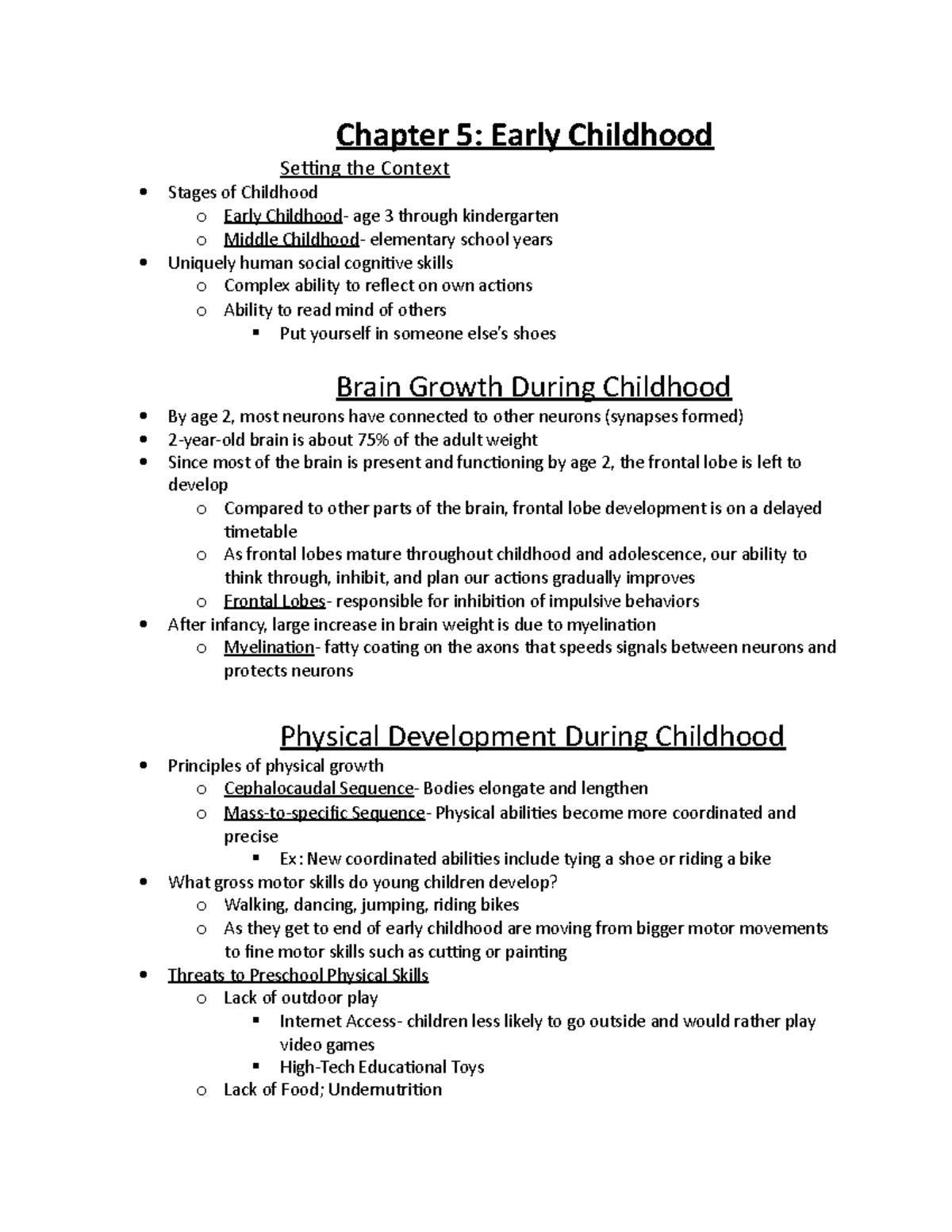 Chapter 5 notes developmental psychology - Chapter 5: Early Childhood ...