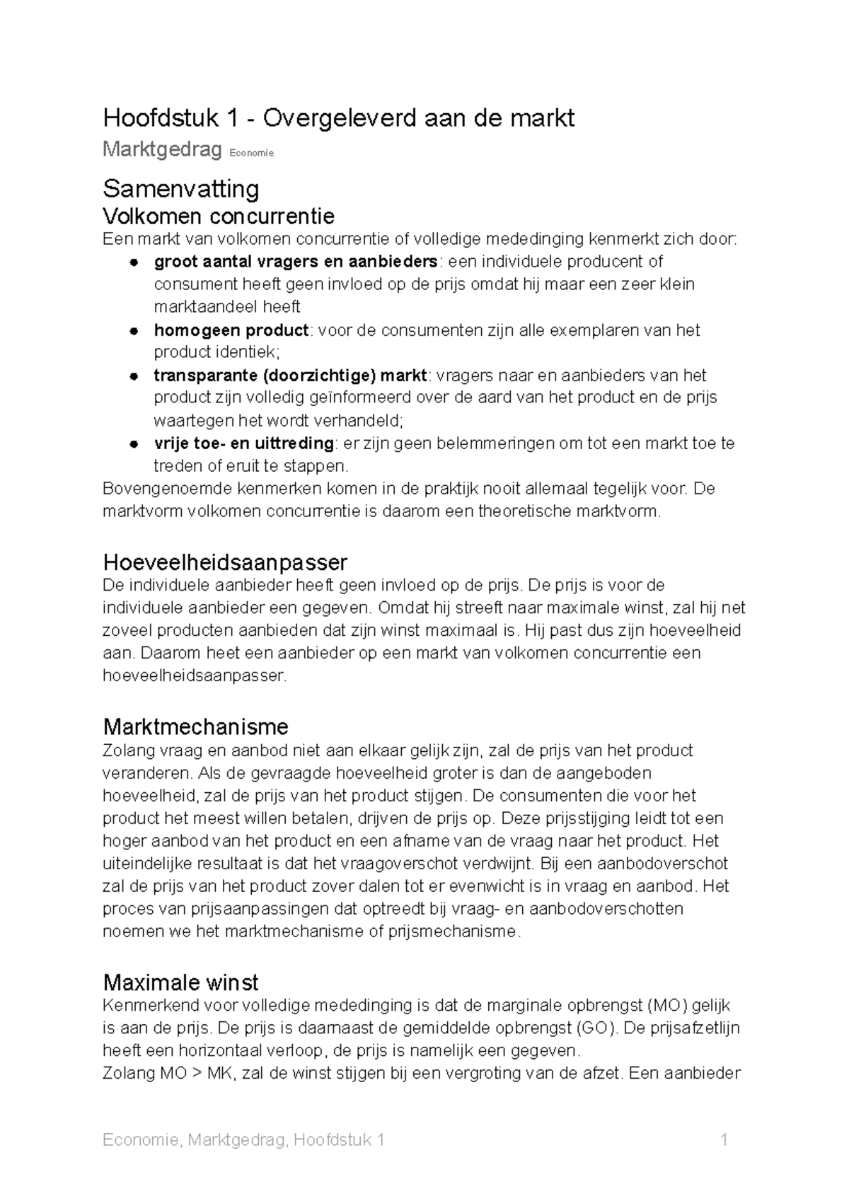 Eco, Marktgedrag, H1 - Hoofdstuk 1 - Overgeleverd aan de markt ...