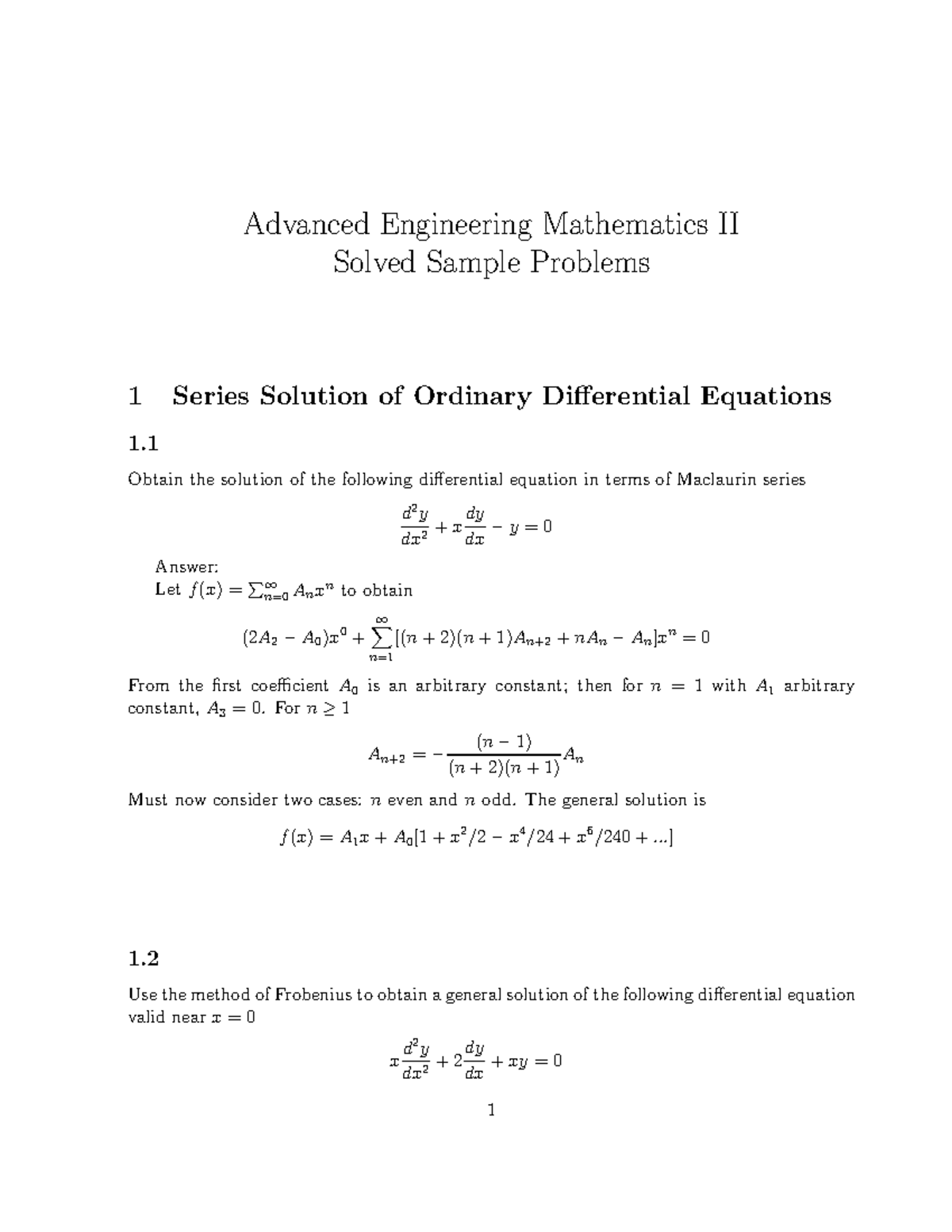 Advanced Mathematics for Engineering Students - Advanced Engineering ...