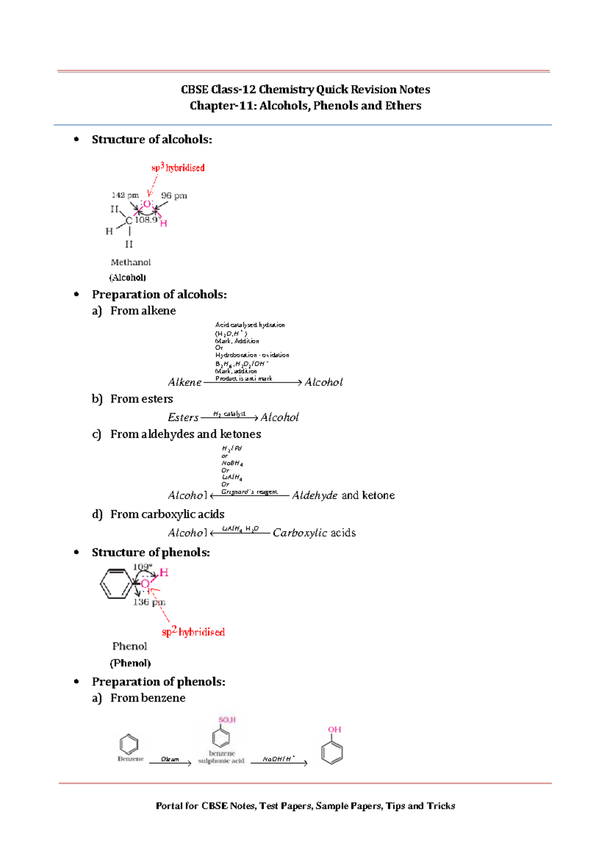 12 chemistry notes ch11 alcohols phenols and ethers - CBSE Class-12 ...