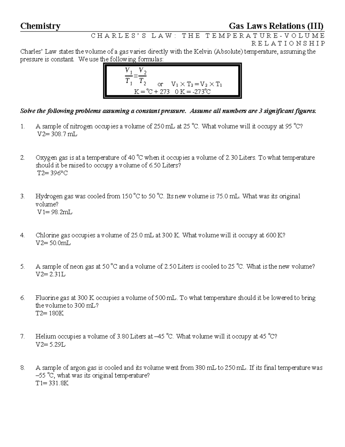 Gas Law Relations III - work - Chemistry Gas Laws Relations (III) C H A ...