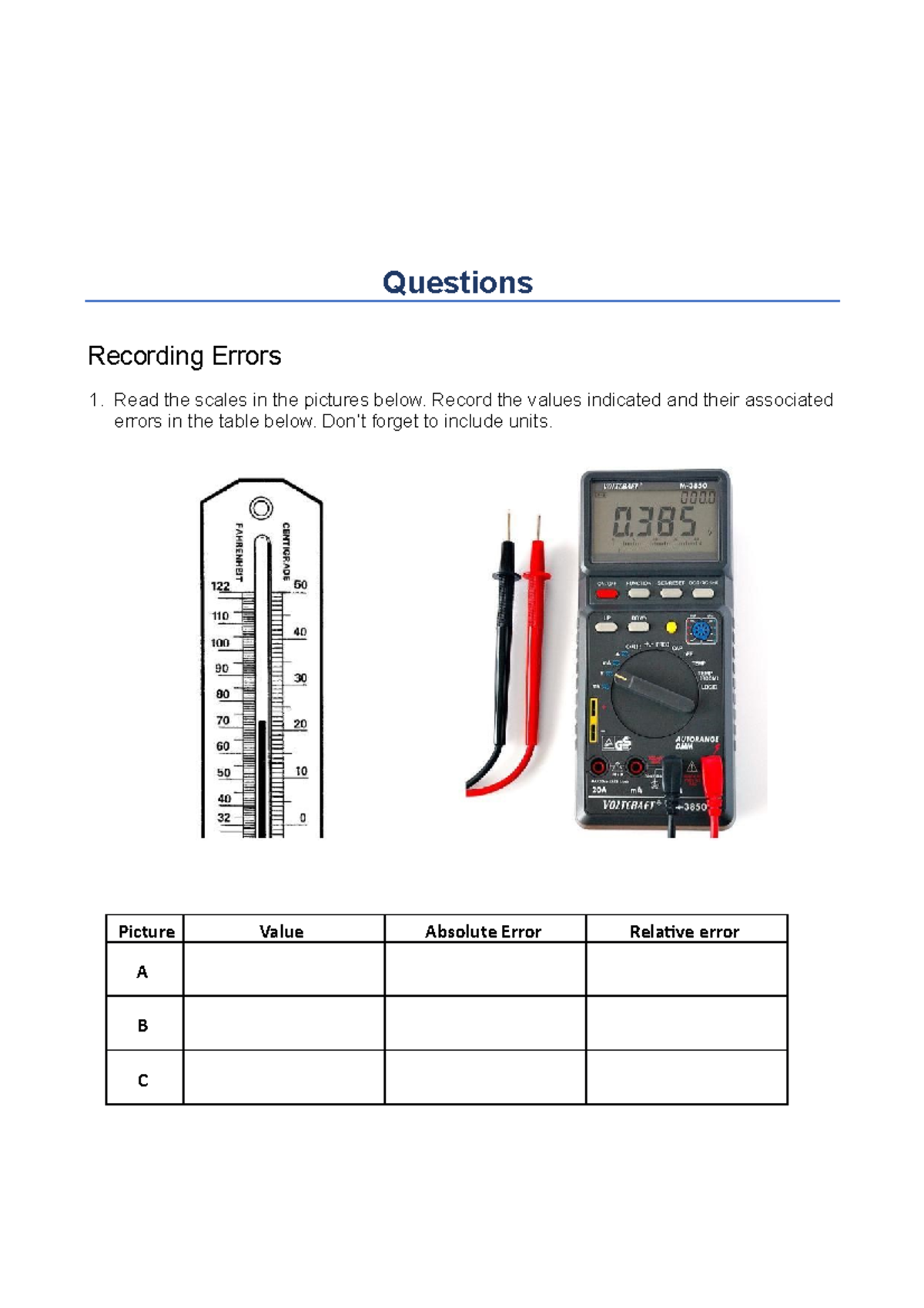 CHEM001X Error Analysis Workshop 2020 - Questions Recording Errors 1 ...