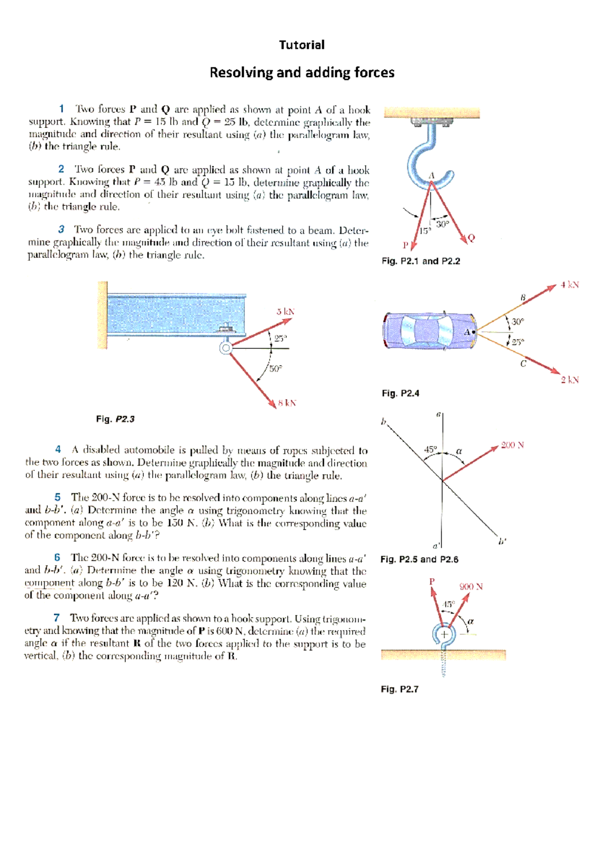Tutorial 1 Paralellogram and triangle rules - Physics - Tutorial Resolving and adding forces ...